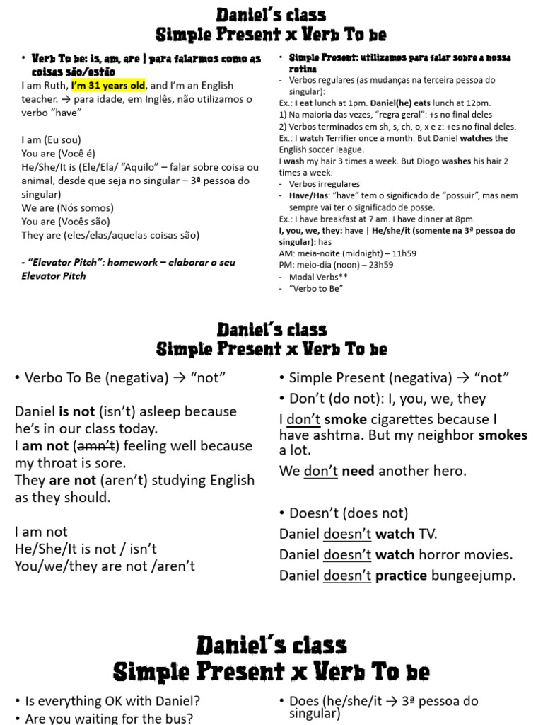 Simple Present X Verb To Be | PDF | Grammar | Semantic Units