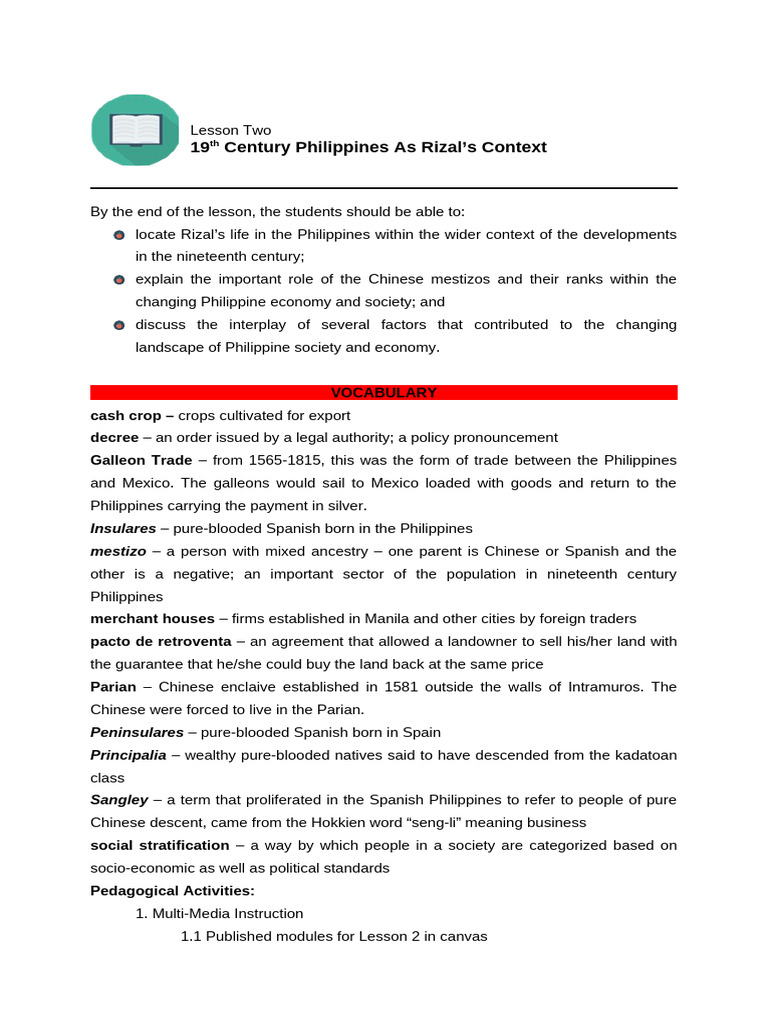 Lesson Two 19th Century Philippines As Rizals Context | PDF | Social ...