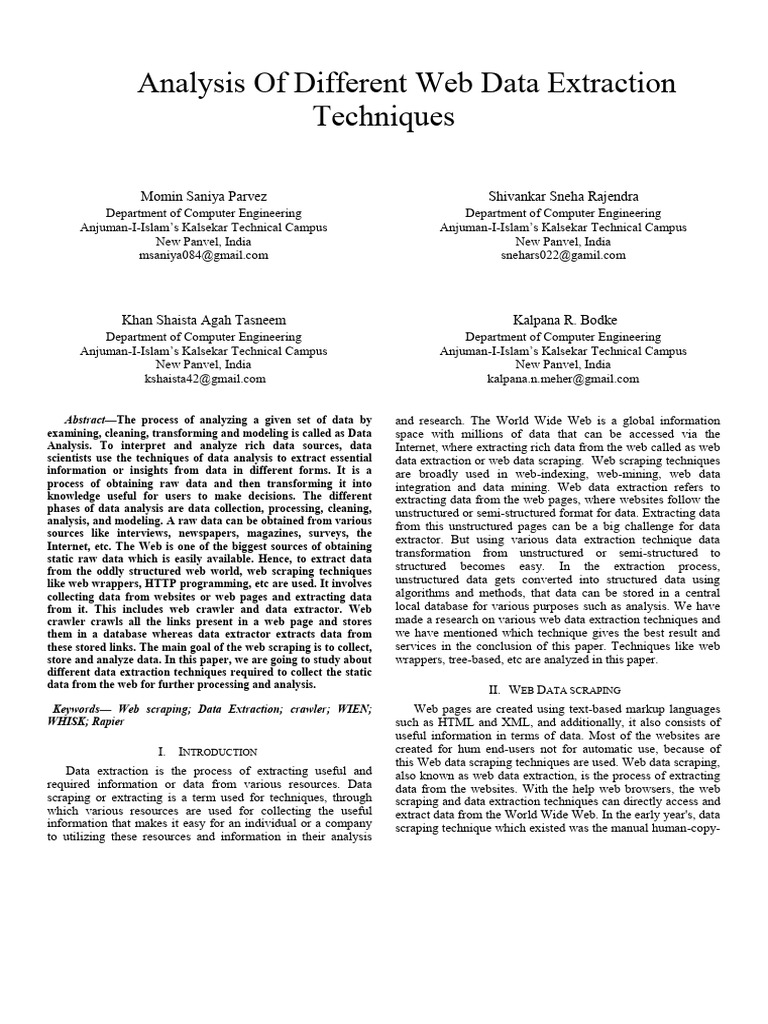 Analysis of Different Web Data Extraction Techniques | PDF | World Wide Web | Internet & Web