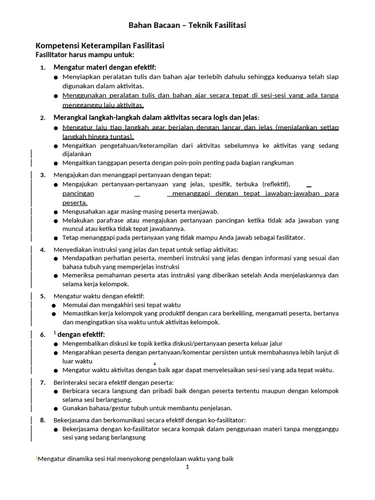 HO Facilitator Observation Checklist - Id | PDF