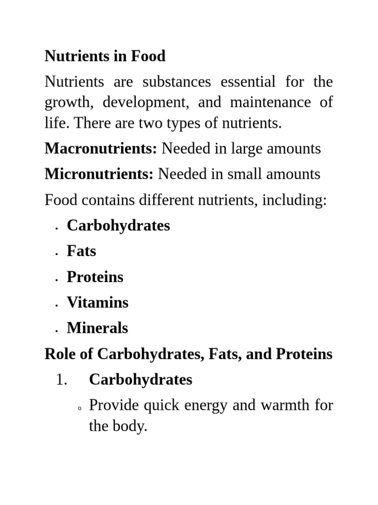 Nutrients in Food For Today | PDF | Foods | Nutrients