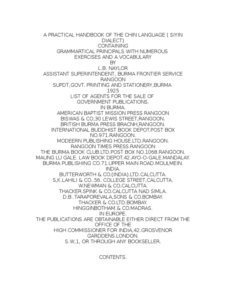 A Practical Handbook of The Chin Language Part I & Part II | PDF ...