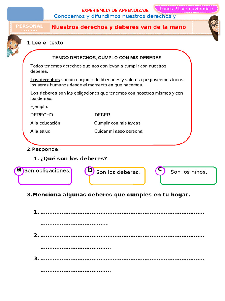 D1 A2 Ficha Nuestros Derechos y Deberes Van de La Mano | PDF