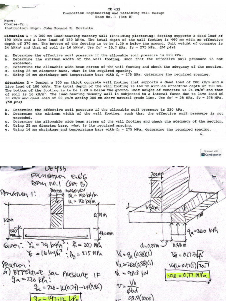 CE 433 Exam No 1 Set B | PDF