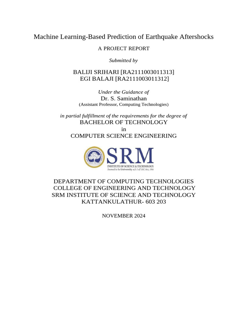 B.Tech Research Project and Internship Report Manual 23568956 | PDF | Machine Learning | Cross ...