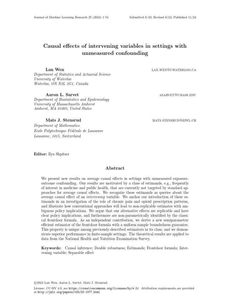 Causal Effects of Intervening Variables in Settings With Unmeasured Confounding | PDF ...