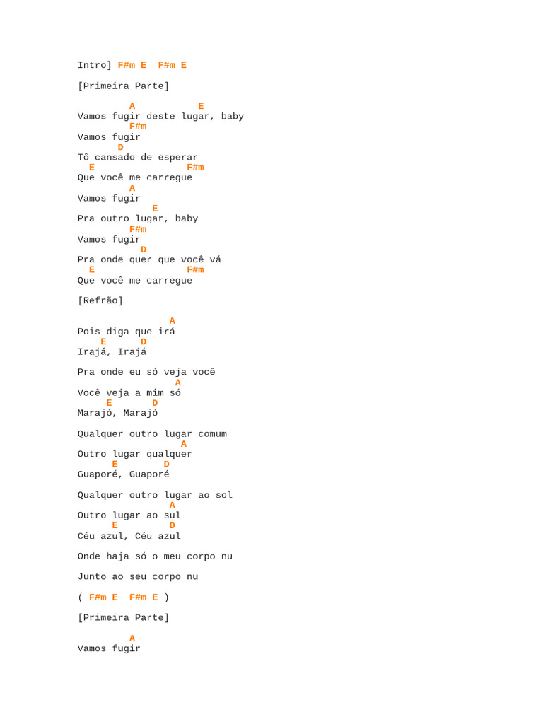 Vamos Fugir: Letra e Temática da Canção | PDF
