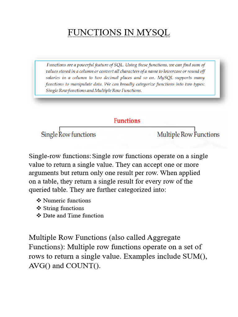 Functions in Mysql | PDF | Data Management | Databases