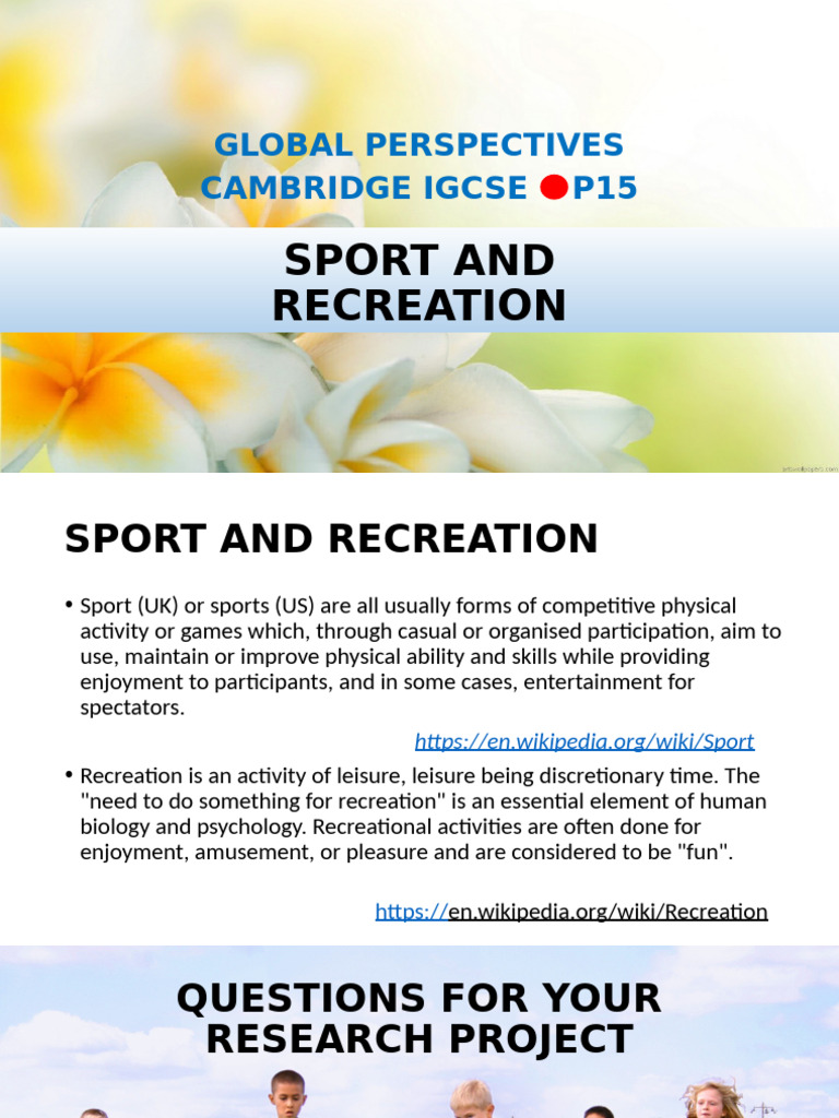 Global Perspectives Cambridge Igcse P15: Sport and Recreation | PDF