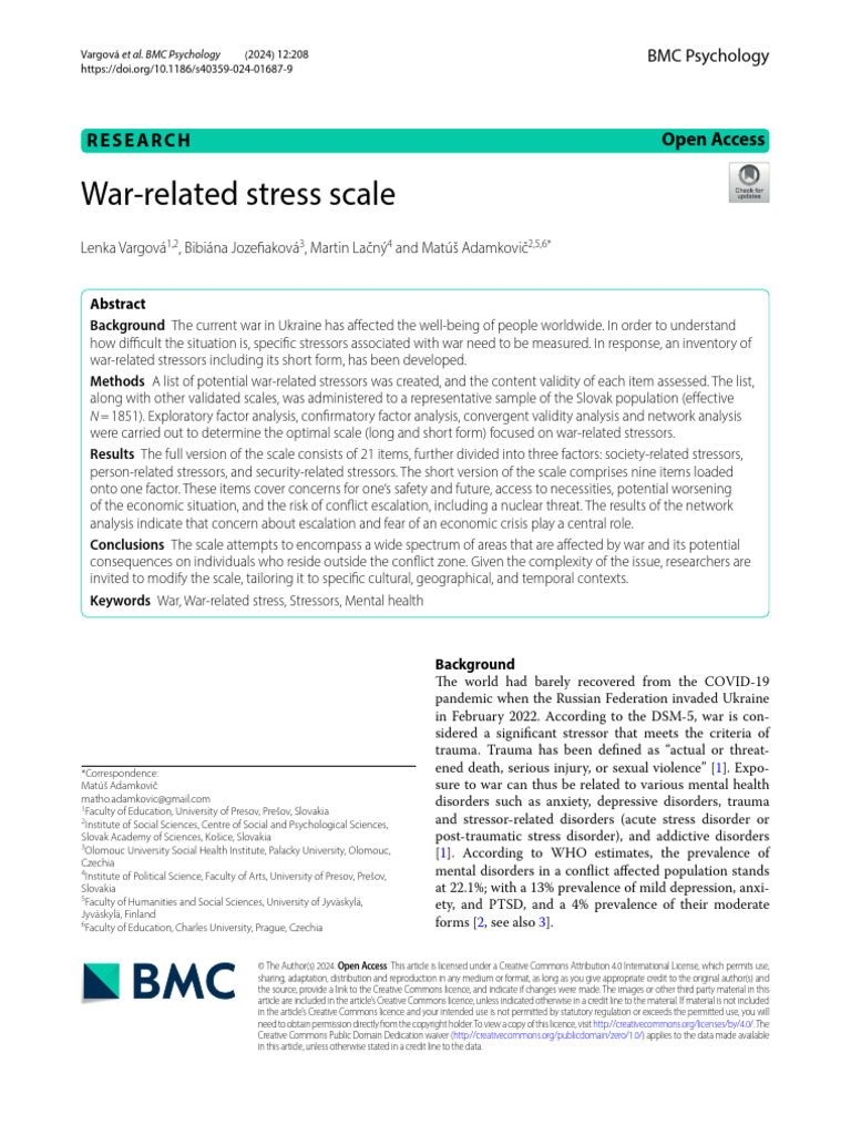 War Related Stress Scale | PDF | Psychology