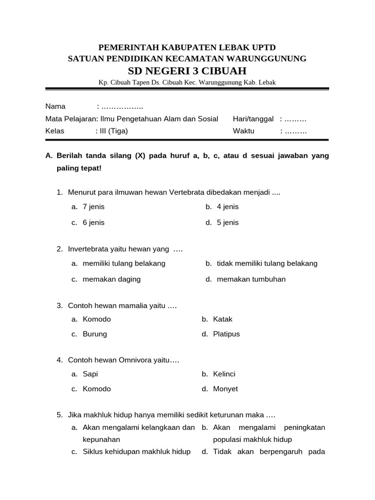 Soal Asas Ganjil IPAS Kelas 3 | PDF
