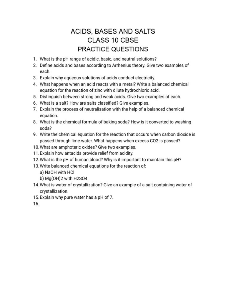 Acids Bases And Salts Class 10 Cbse Pdf