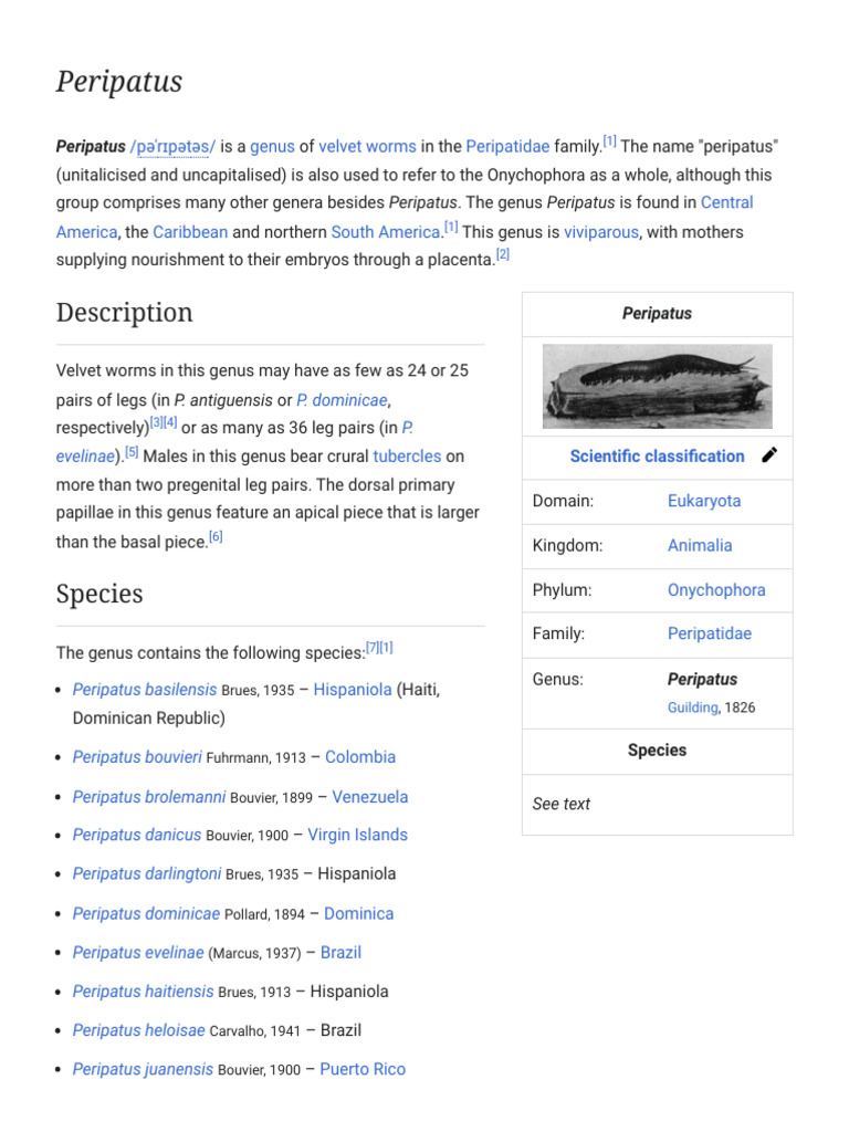 Peripatus - Phylum Arthropoda Class Onychophora | PDF