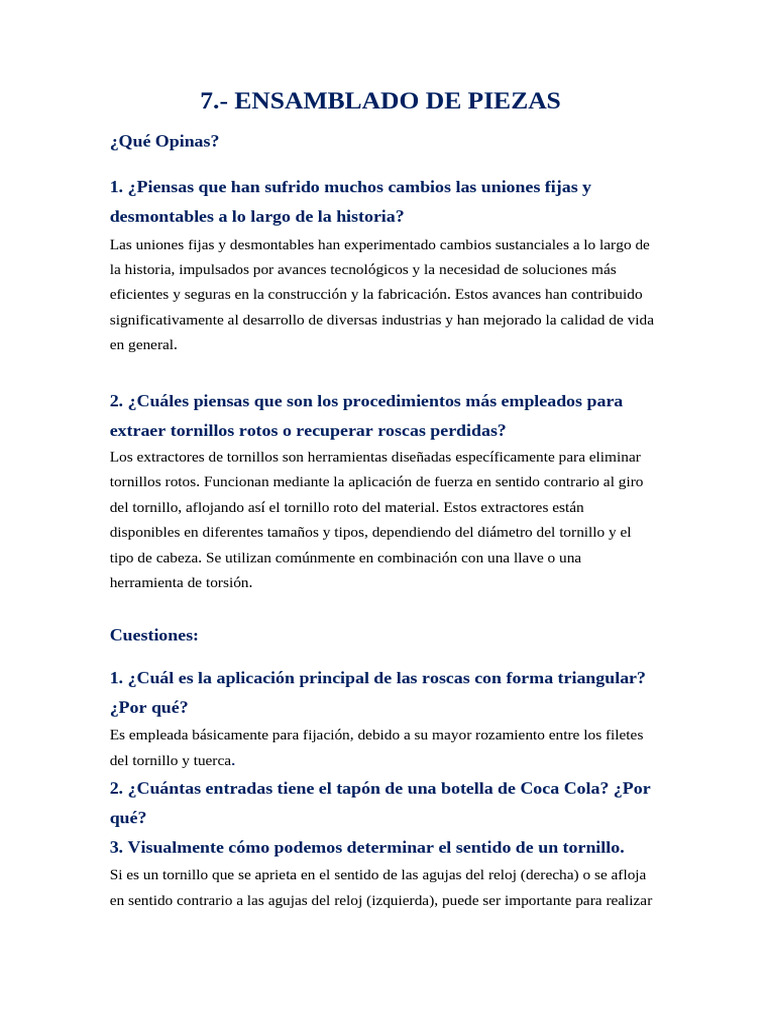 Ejercicio de Ensamblado de Piezas | PDF | Tornillo | Remache