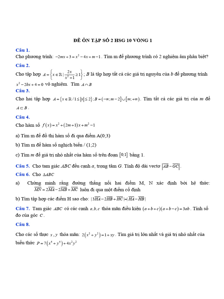 ĐỀ ÔN TẬP SỐ 2 HSG 10 VÒNG 1 | PDF