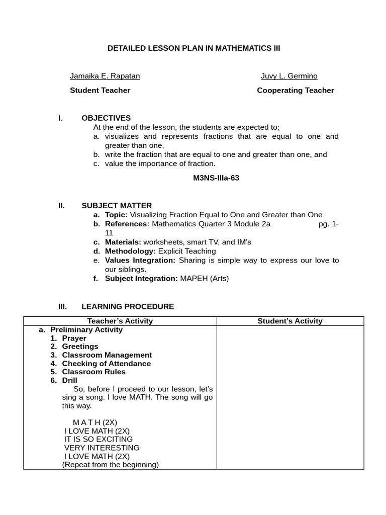 Lesson Plan: Visualizing Fractions | PDF | Arithmetic | Cognition