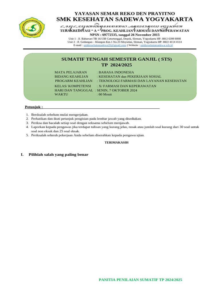 2024 - KUMER - SAS - Soal KELAS X Bahasa Indonesia | PDF