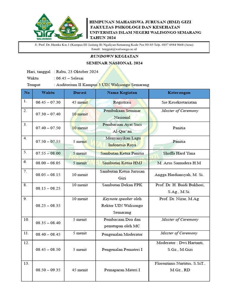 Rundown Seminar Gizi Nasional 2024 | PDF