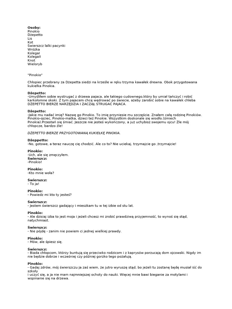 Scenariusz Pinokio | PDF