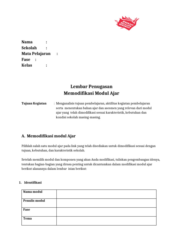 Lembar Penugasan MODIFIKASI MODUL AJAR | PDF