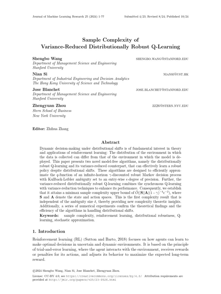 Sample Complexity of Variance-Reduced Distributionally Robust Q-Learning | PDF | Estimator ...