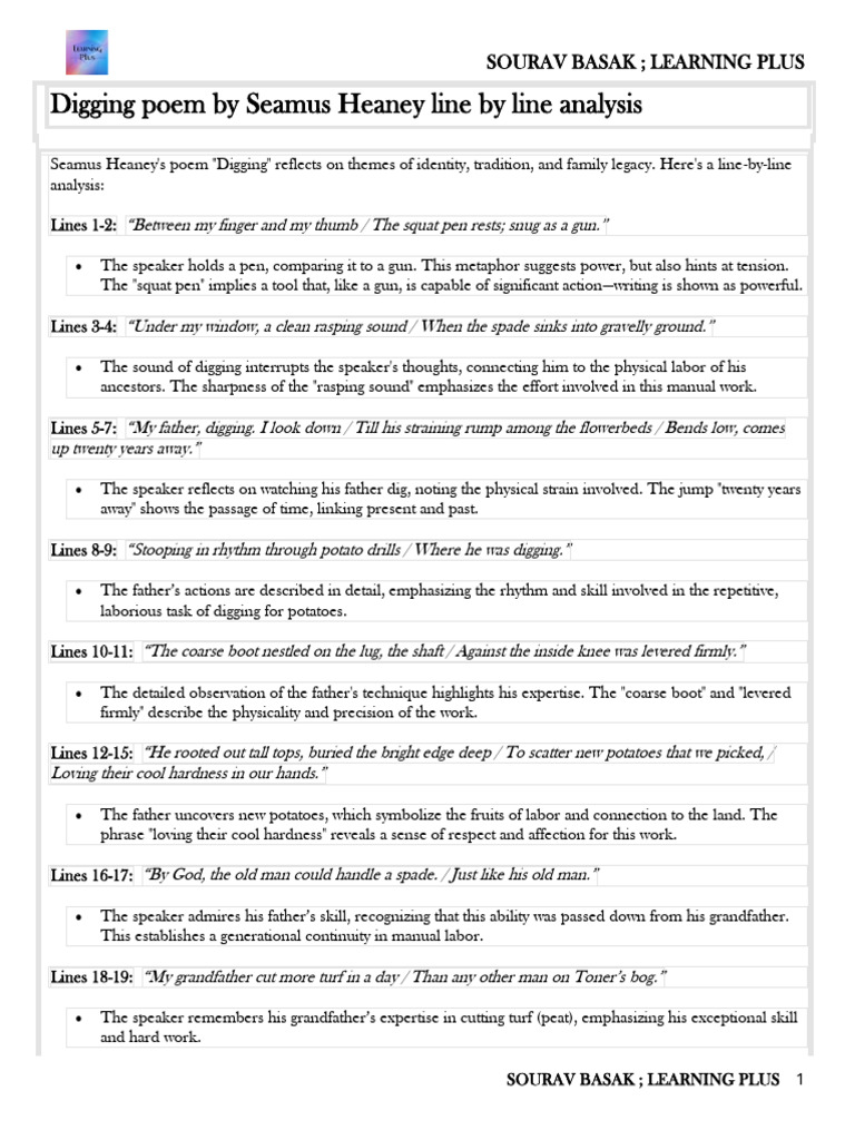 Digging Poem by Seamus Heaney | PDF