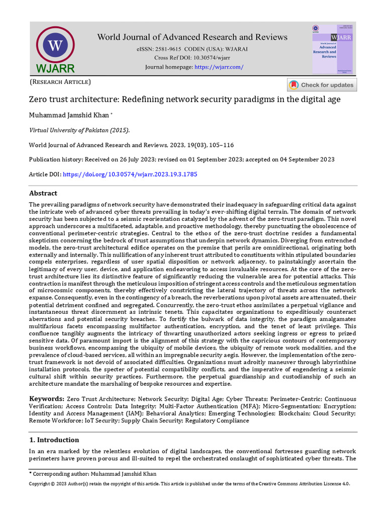 Zero Trust Architecture - Redefining Network Security Paradigms in The Digital Age | PDF ...