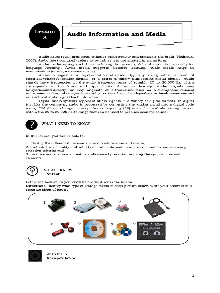 Audio Information and Media Activity Sheet | PDF | Mp3 | Sound ...