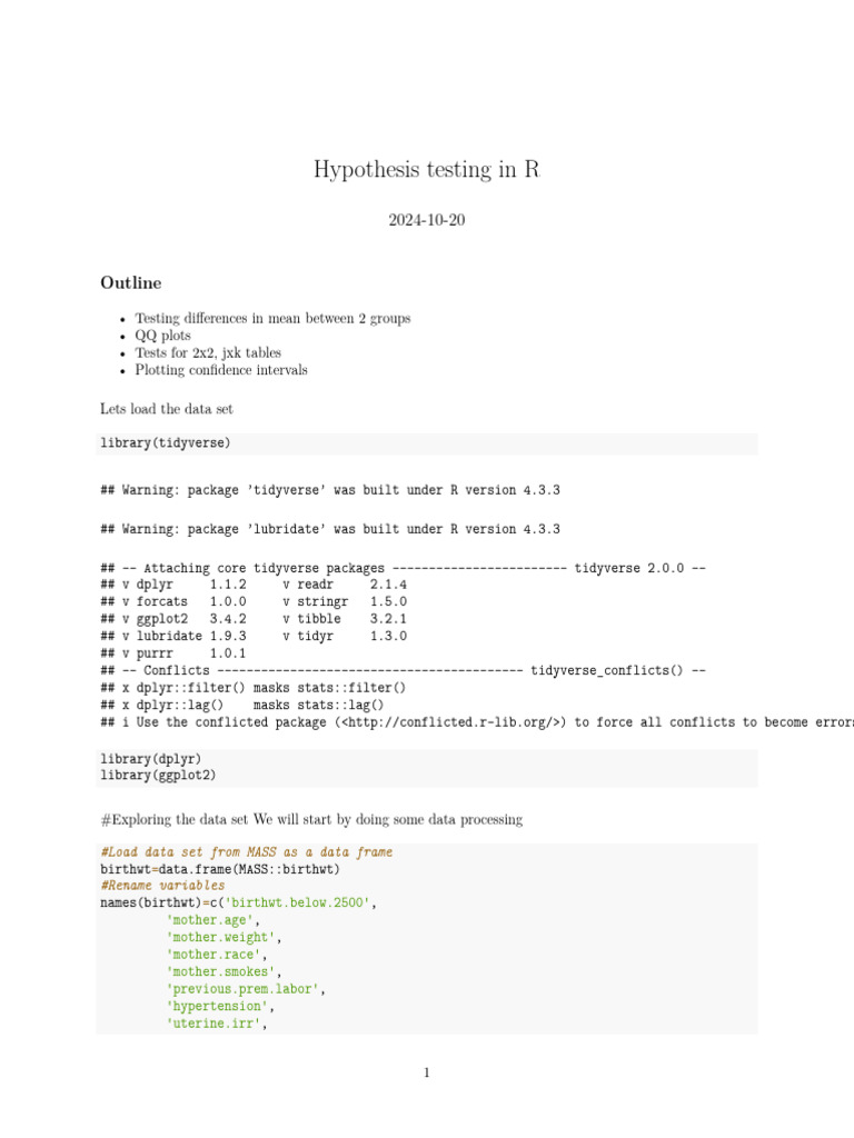 Hypothesis Testing in R | PDF | P Value | Student's T Test