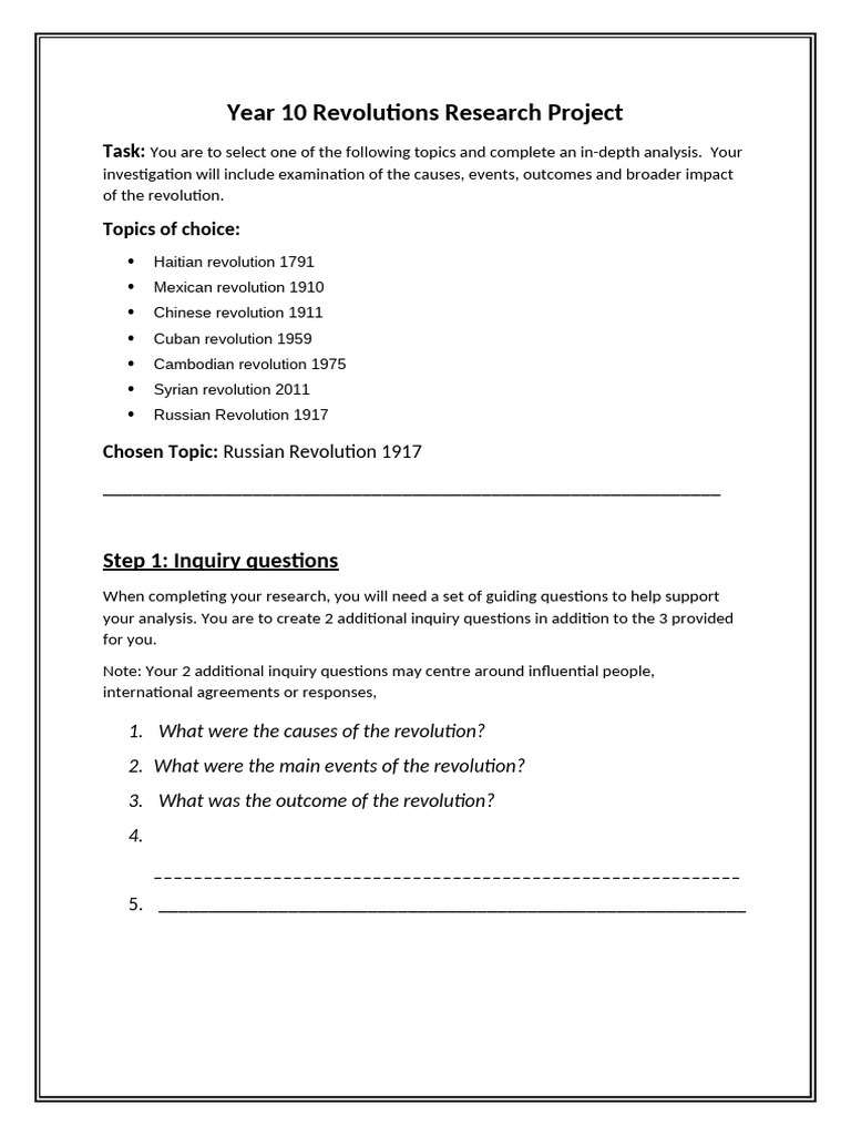 Year 10 Revolutions Research Project | PDF | Nicholas Ii Of Russia
