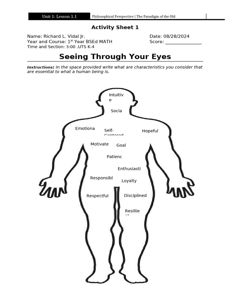 Activity Sheet No. 1 Unit 1. Lesson 1.1 | PDF