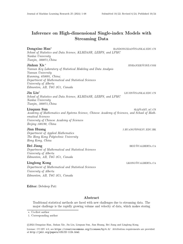 Inference On High-Dimensional Single-Index Models With Streaming Data | PDF | Regression ...