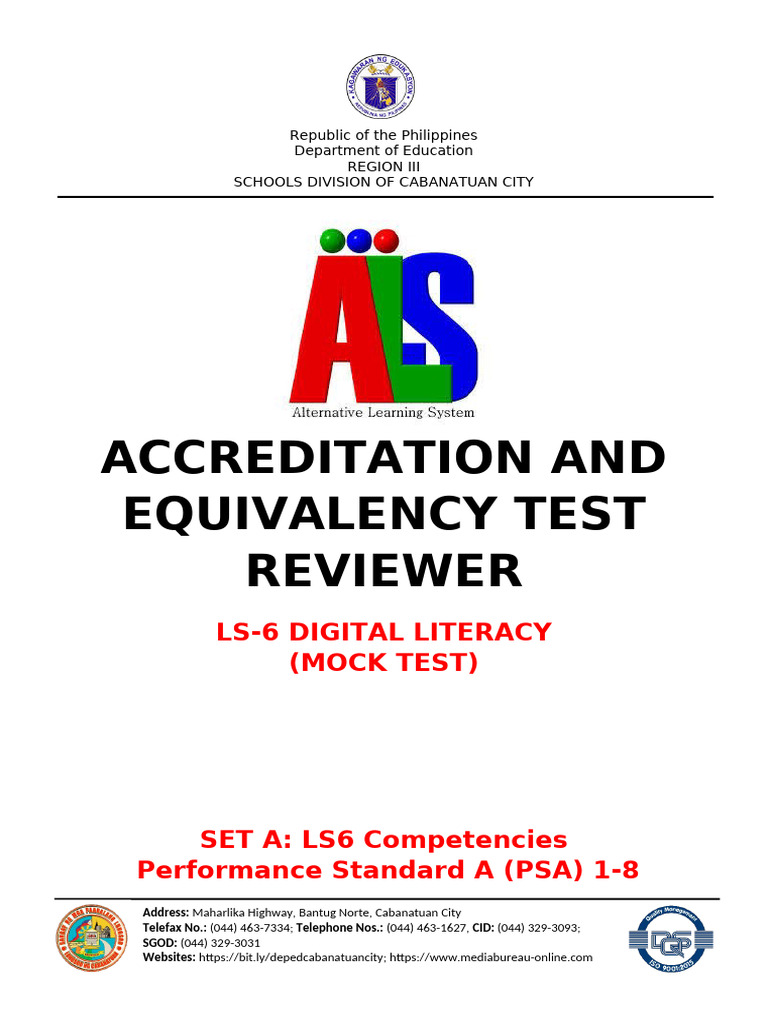 ALS A&E Test Reviewer: LS-6 Digital Literacy | PDF | Computer Virus ...