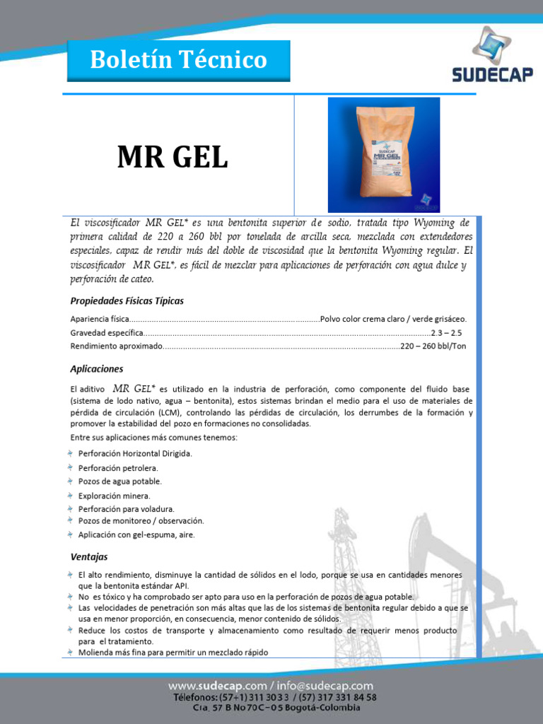 Hoja Tecnica MR Gel | PDF | Agua | Perforación