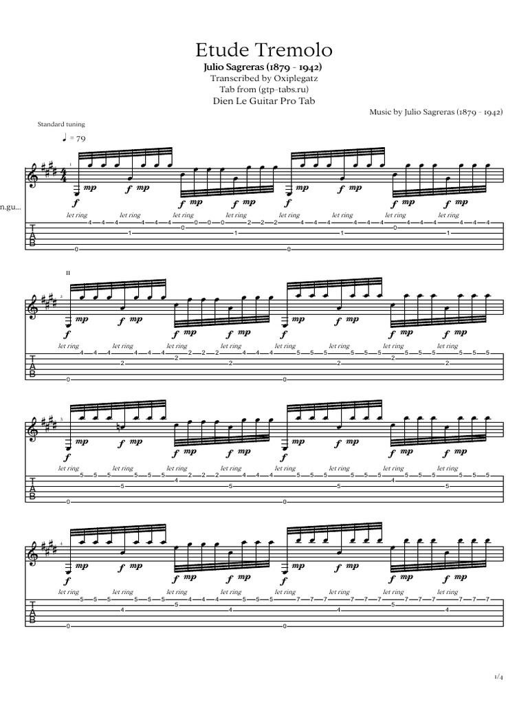 Etude Tremolo - Julio Sagreras (1879 - 1942) For Classical Guitar With ...