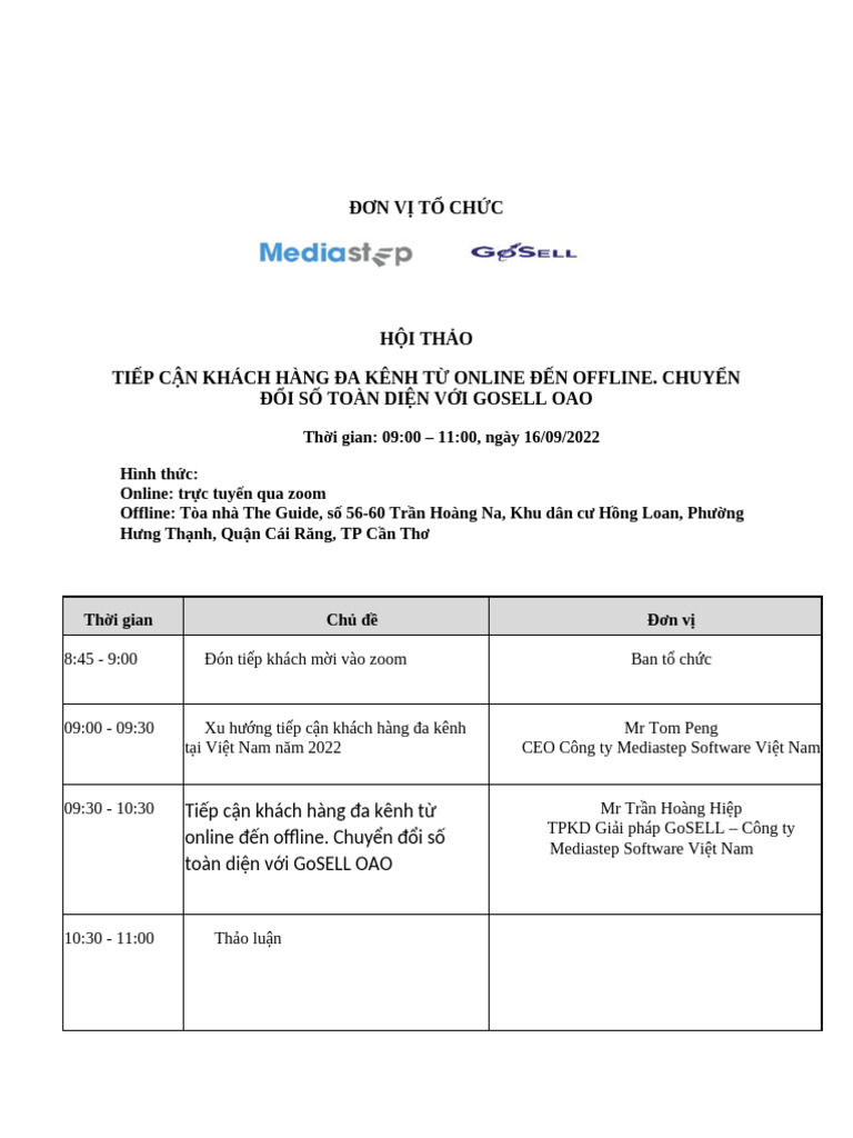 WS Can Tho T09.2022 Agenda | PDF