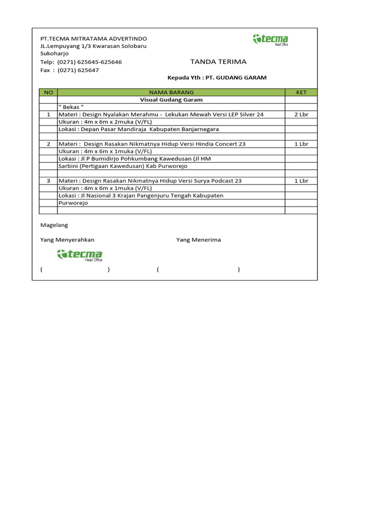 TT Pengembalian Visual GG Ke Kantore Magelang | PDF