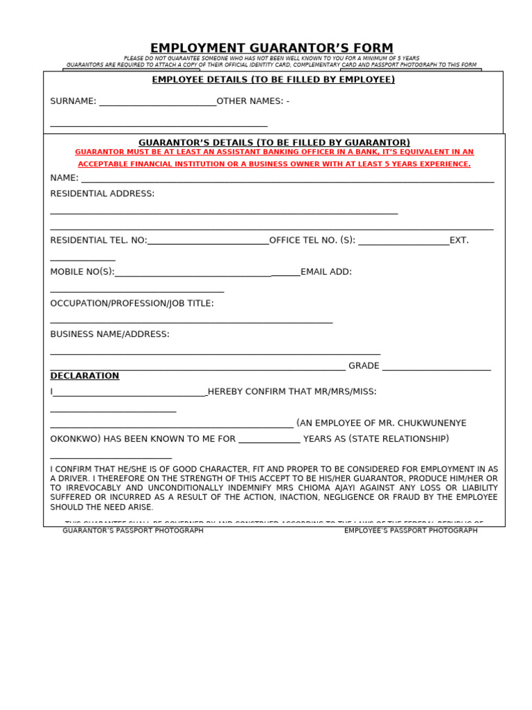 Employment Guarantor Form For Drivers | PDF | Private Law | Common Law