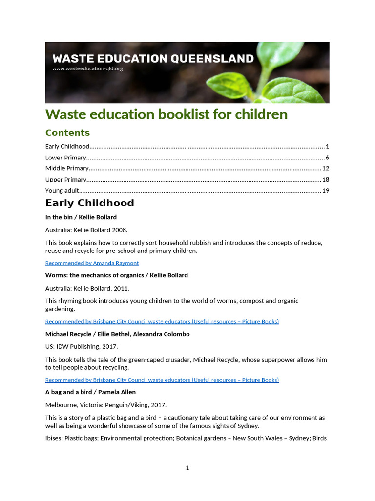 Waste Education Booklist For Children - 2021 | PDF | Waste Management ...