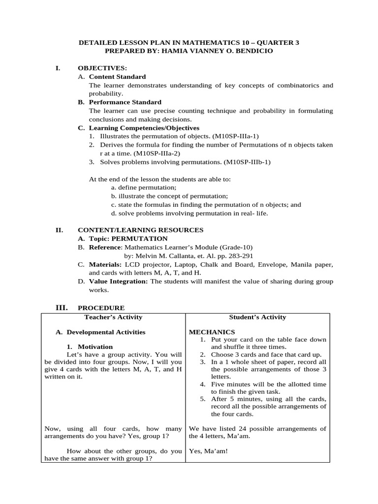 Bendicio, Hamia Vianney O | PDF | Permutation | Learning