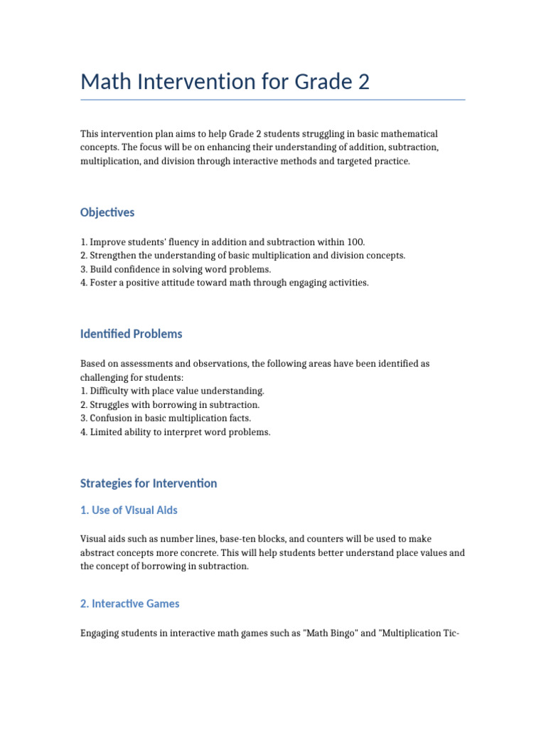 Math Intervention Grade 2 | PDF | Mathematics | Behavior Modification