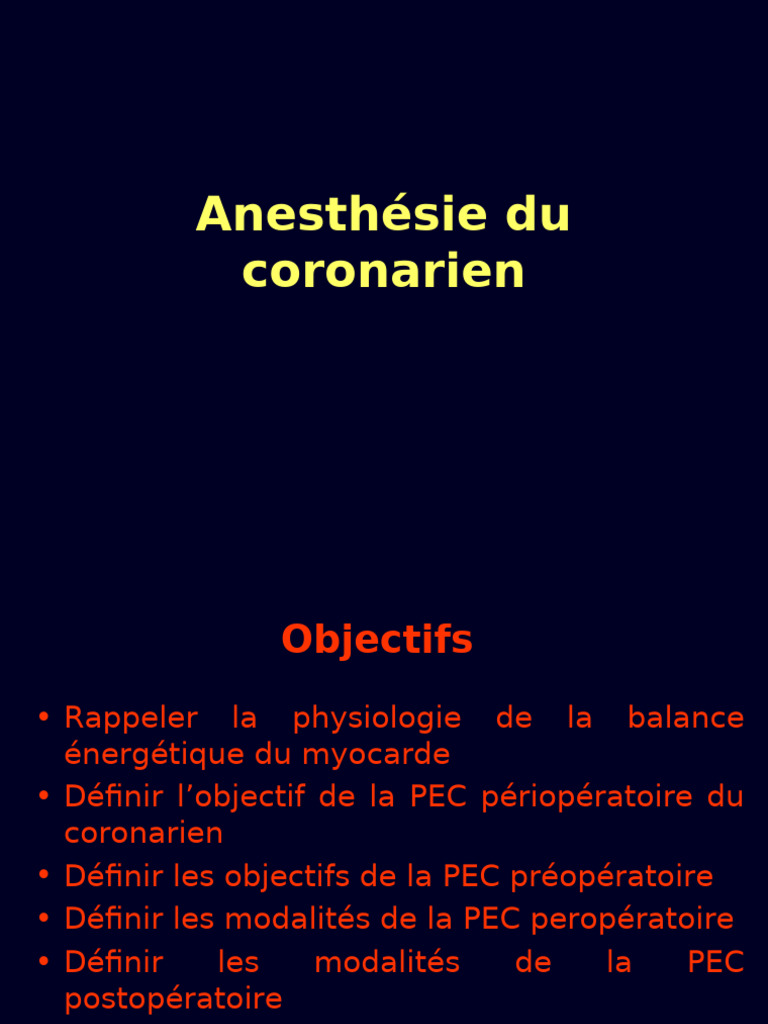 Anesthésie et PEC du coronarien | PDF | Infarctus du myocarde | Cœur