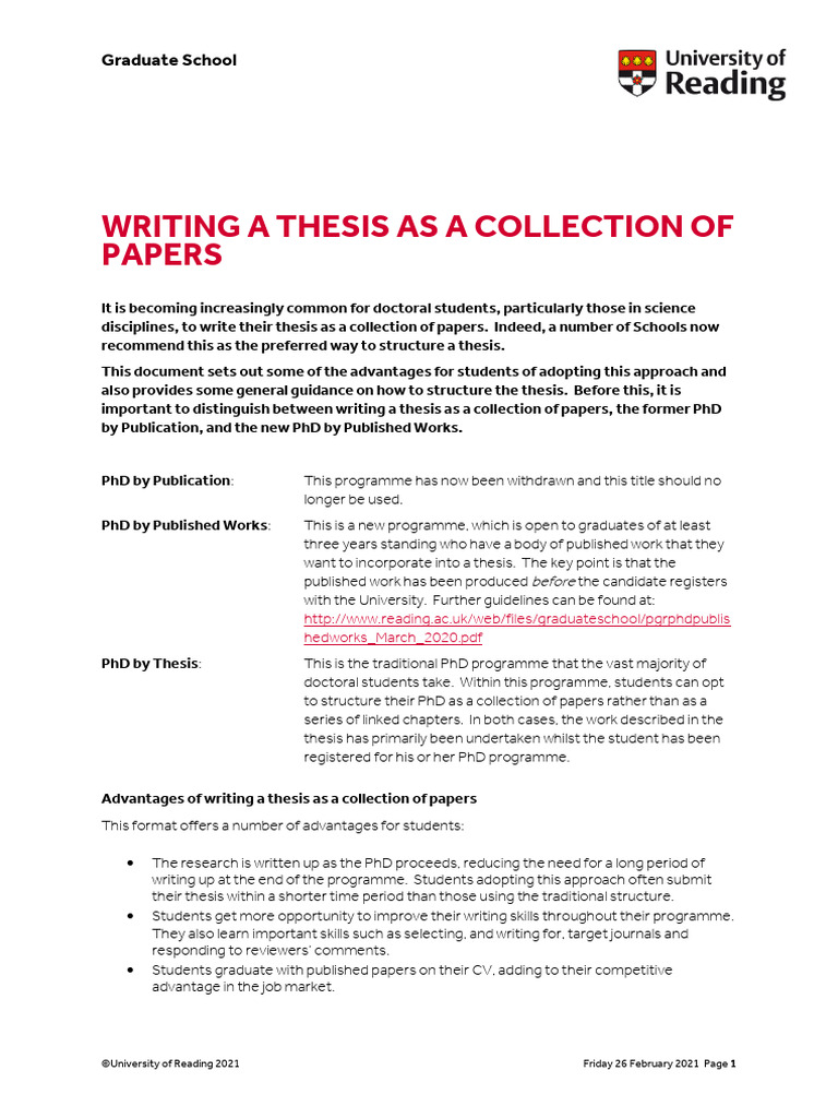 Writing A Thesis As A Collection of Papers: Graduate School | PDF ...