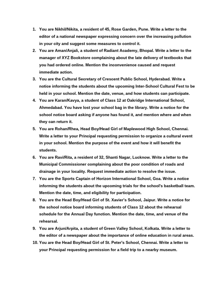 Letter & Notice Writing - Practice Questiovvvvvns | PDF