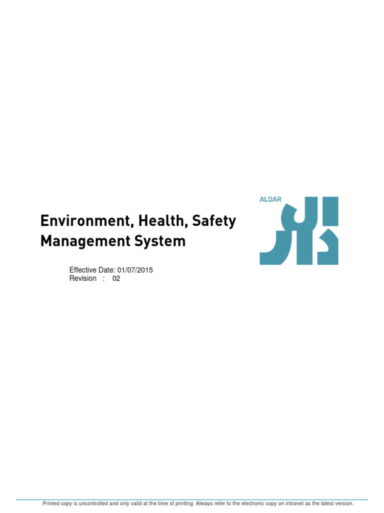 Appendix C. ALDAR EHSMS 2015 Rev 02v1 | PDF | Occupational Safety And Health | Risk