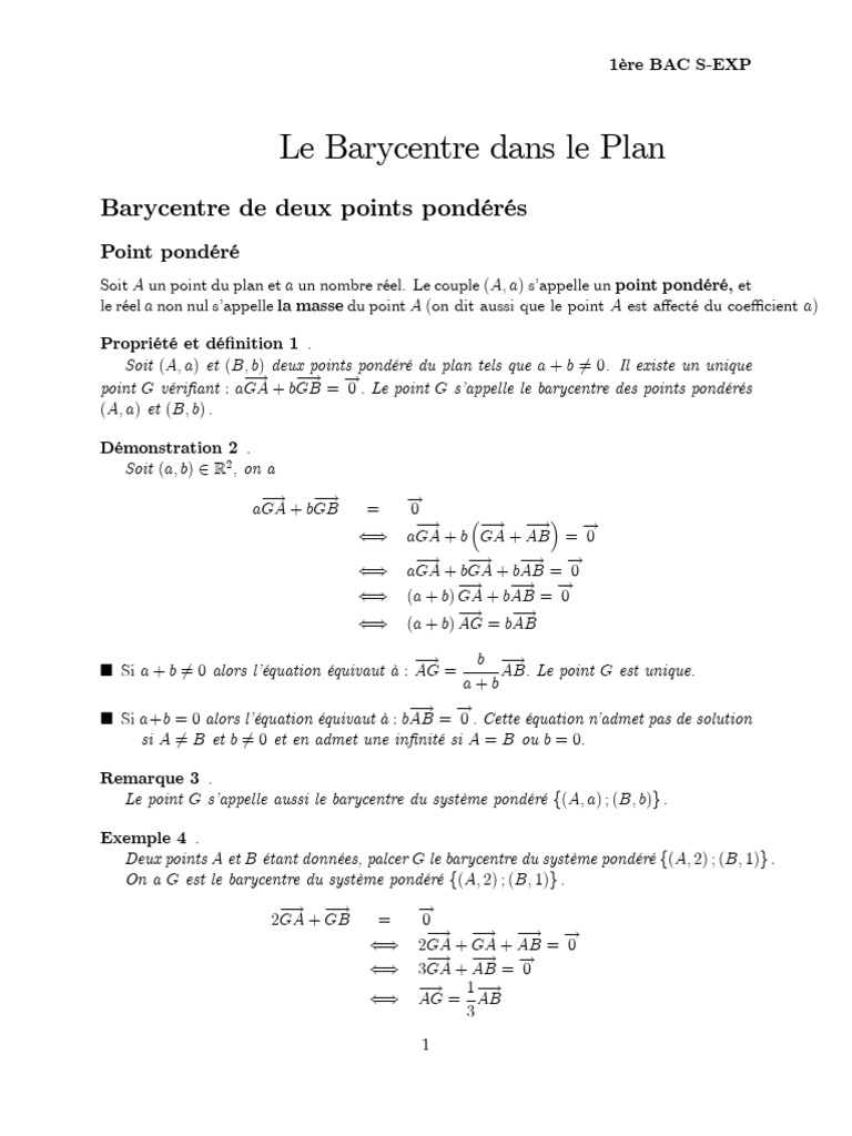 Le Barycentre Dans Le Plan: Barycentre de Deux Points Pondérés | PDF ...