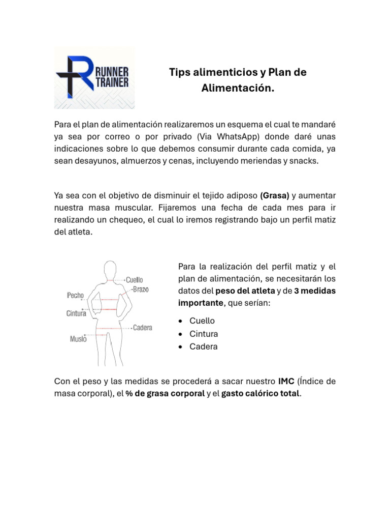 Tips Alimenticios y Plan de Alimentación - Runner Trainer | PDF ...