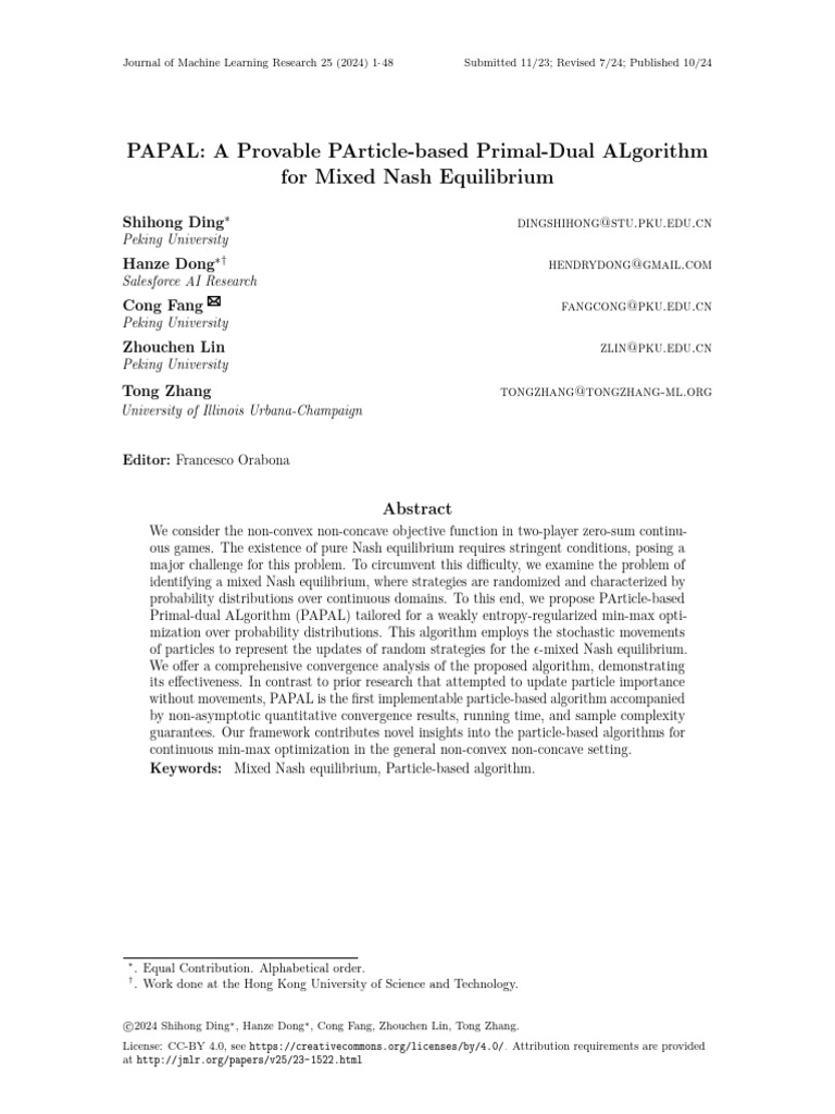 Papal: A Provable Particle-Based Primal-Dual Algorithm For Mixed Nash Equilibrium | PDF ...