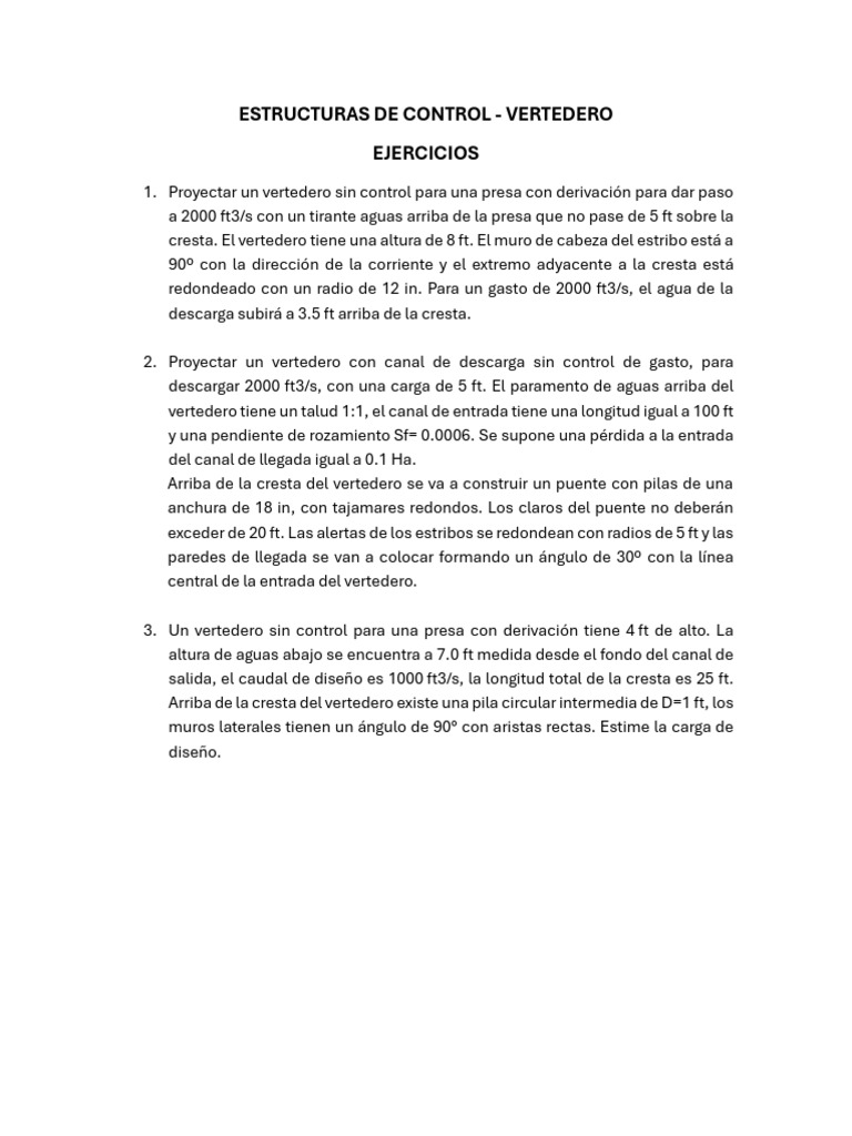 Ejercicios Estructuras de Control Vertedero | PDF