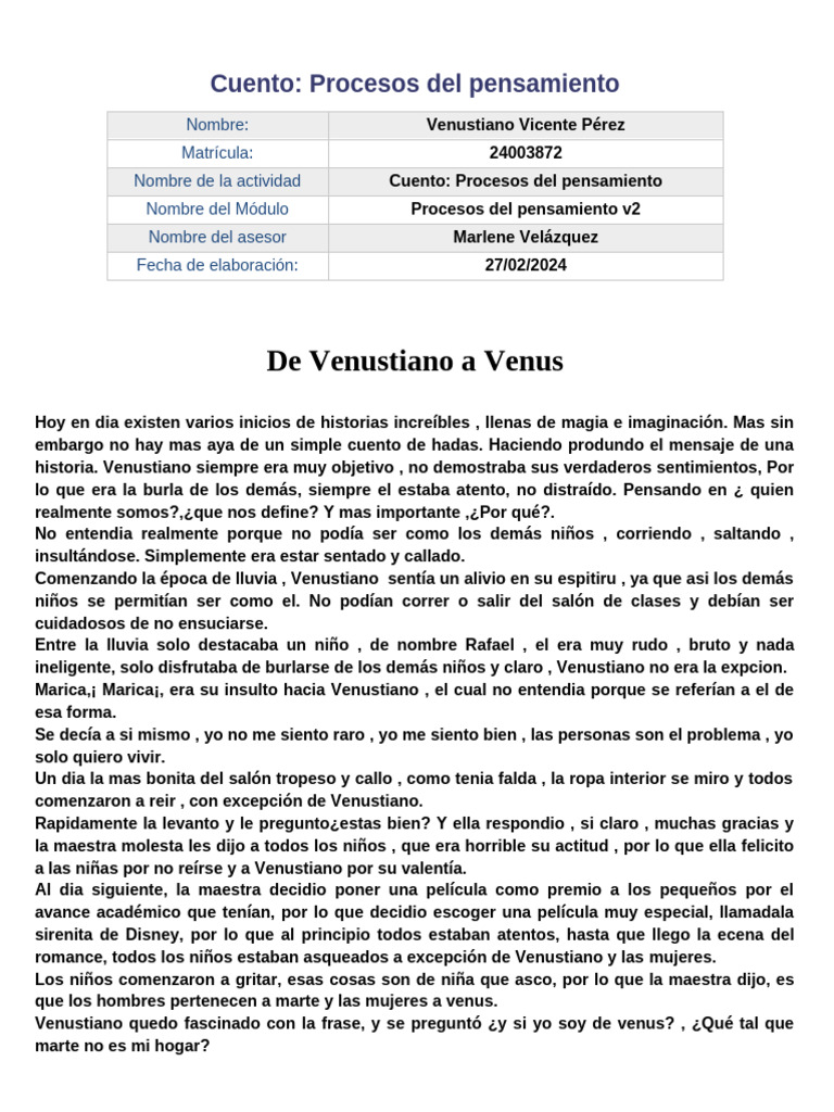 Vicente Venustiano-EA1 Cuento | PDF